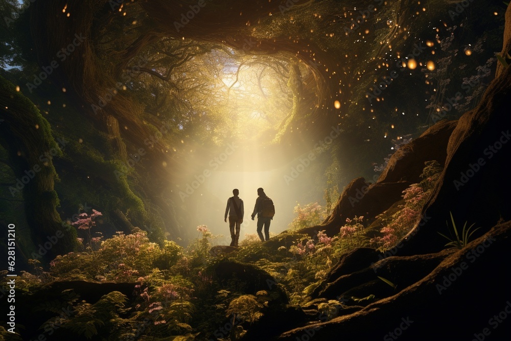 Photograph of people exploring enchanted forests in the midst of ...