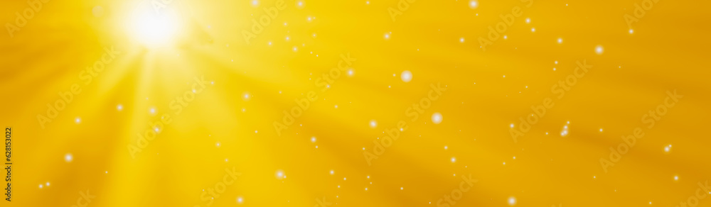 The sun shines with lots of god ray and blurry bokeh. Golden yellow ...