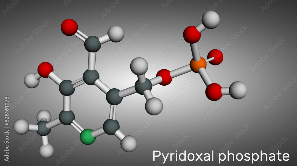 Pyridoxal phosphate, PLP molecule. It is active form of vitamin B6 and ...