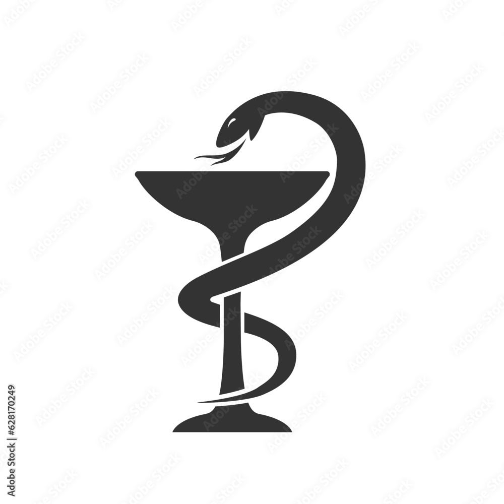Medical icon symbol snake with cup vector illustration on white ...