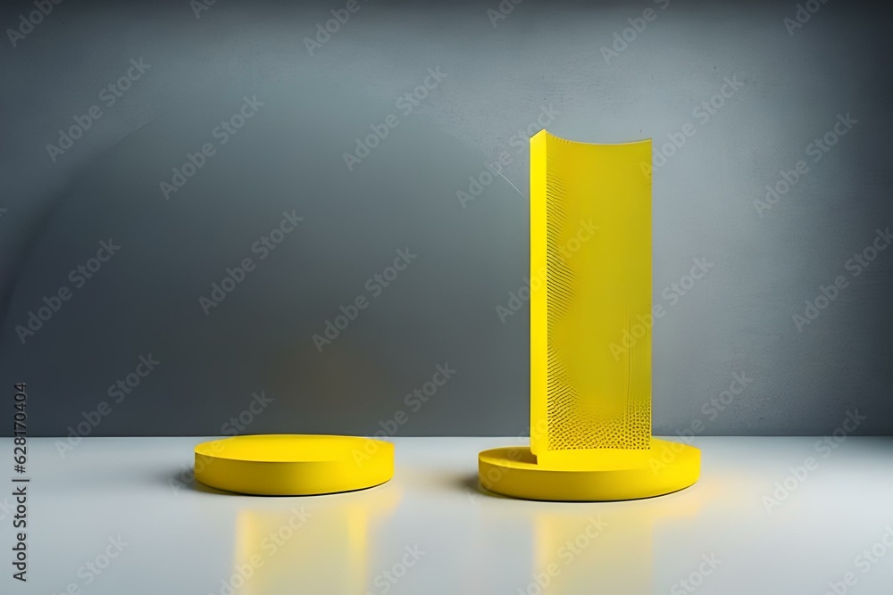 Empty room interior design or yellow pedestal display on vivid ...