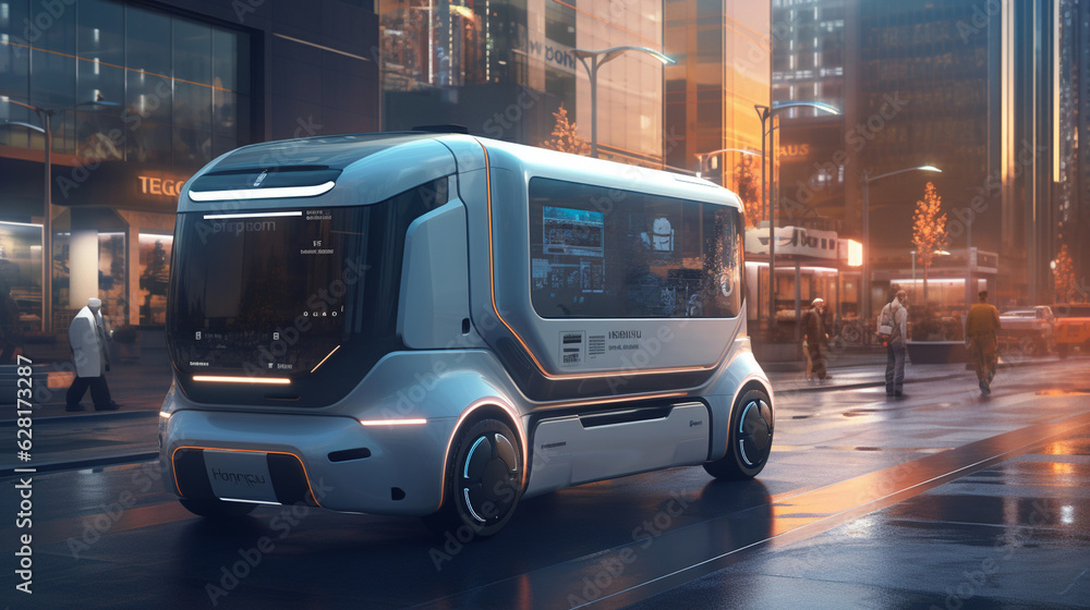 Capture the sleek design of a futuristic autonomous delivery truck ...