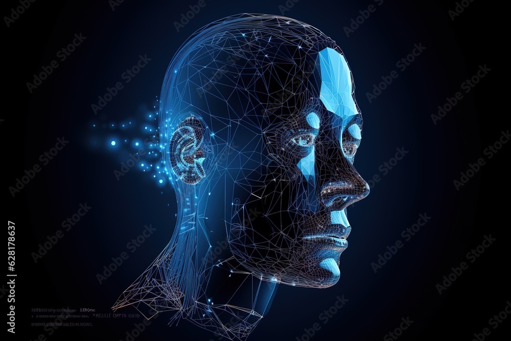 human face structure with blue particles ilustración de Stock | Adobe Stock