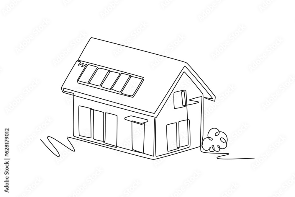 One continuous line drawing of house concept. Doodle vector ...