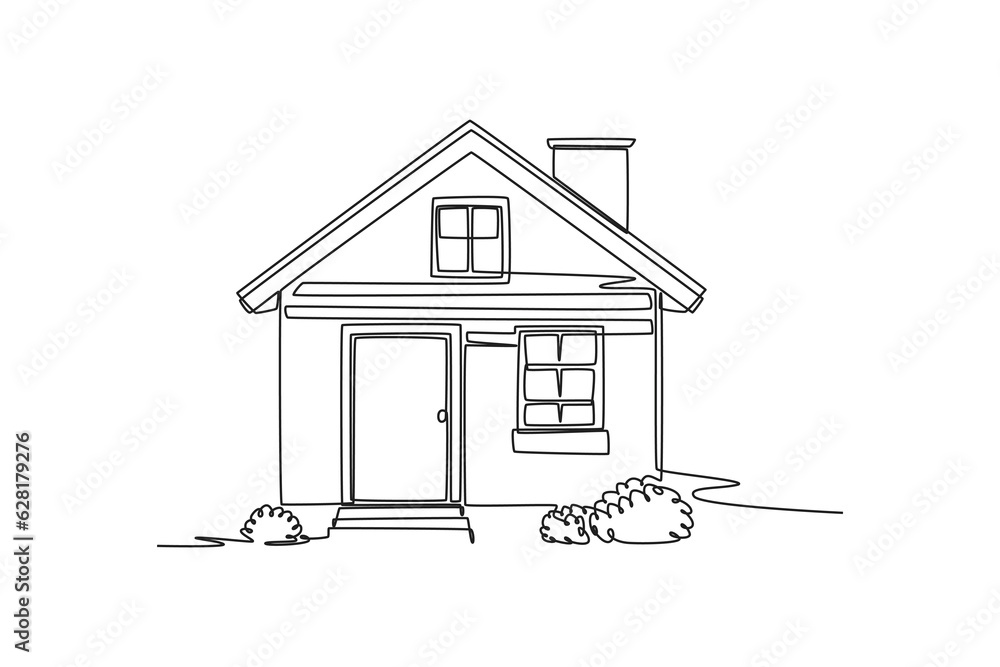 One continuous line drawing of house concept. Doodle vector ...
