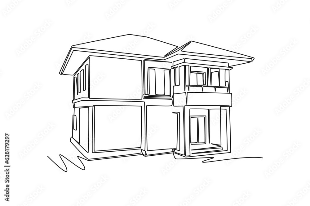 One continuous line drawing of house concept. Doodle vector ...