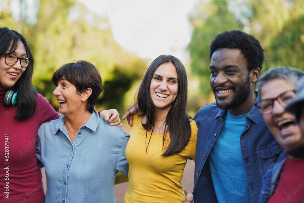 Poster Multi generational people hugging each other outdoor – Tableau ...