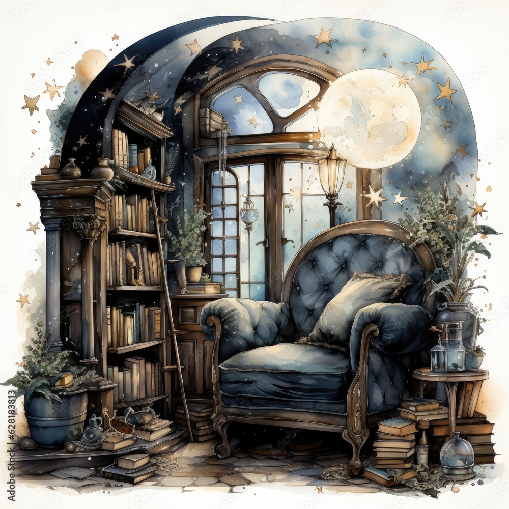 Hand Painted Watercolor, Clipart, on White Background, Nighttime ...