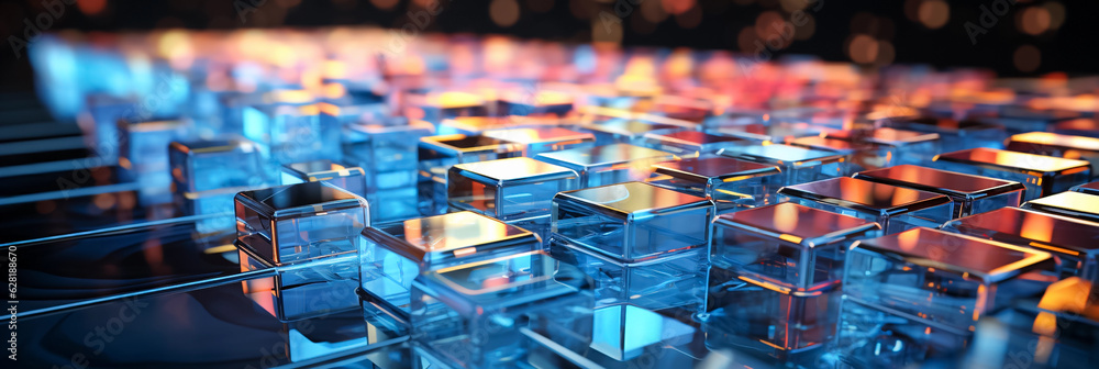 Abstract background for website header of cubes in blue and orange ...