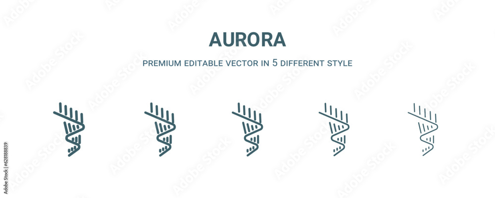 aurora icon in 5 different style. Thin, light, regular, bold, black ...