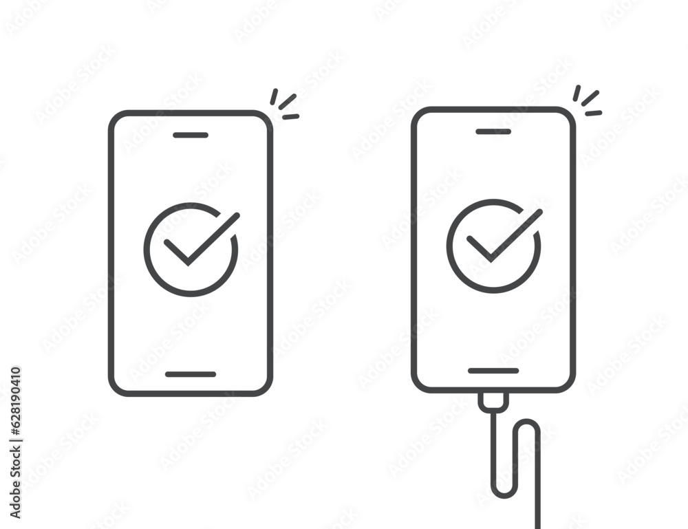 Cell phone check mark apply simple pictogram graphic vector line ...