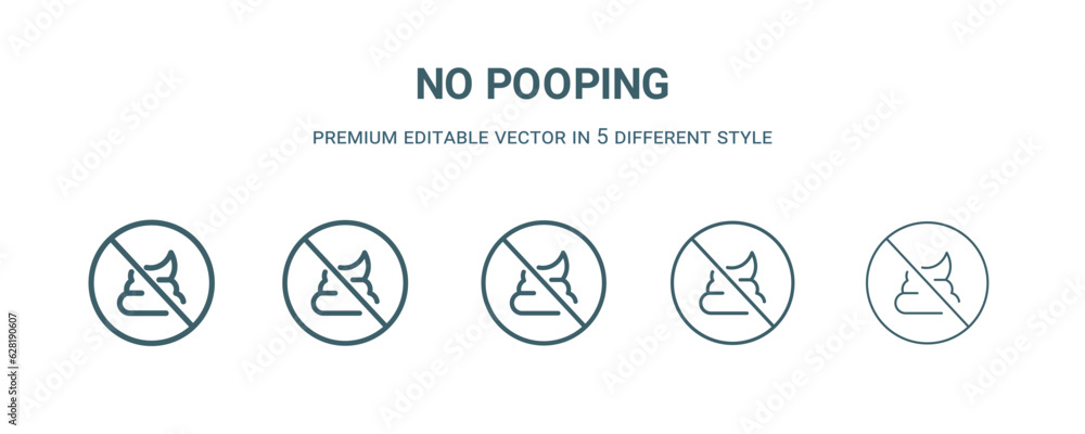 no pooping icon in 5 different style. Thin, light, regular, bold, black ...
