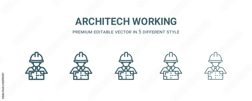 architech working icon in 5 different style. Thin, light, regular, bold ...