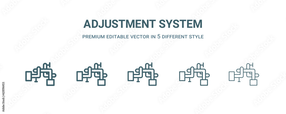 adjustment system icon in 5 different style.Thin, light, regular, bold ...
