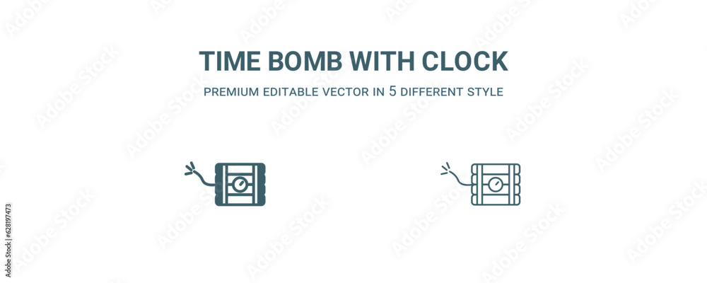 time bomb with clock icon. Filled and line time bomb with clock icon ...