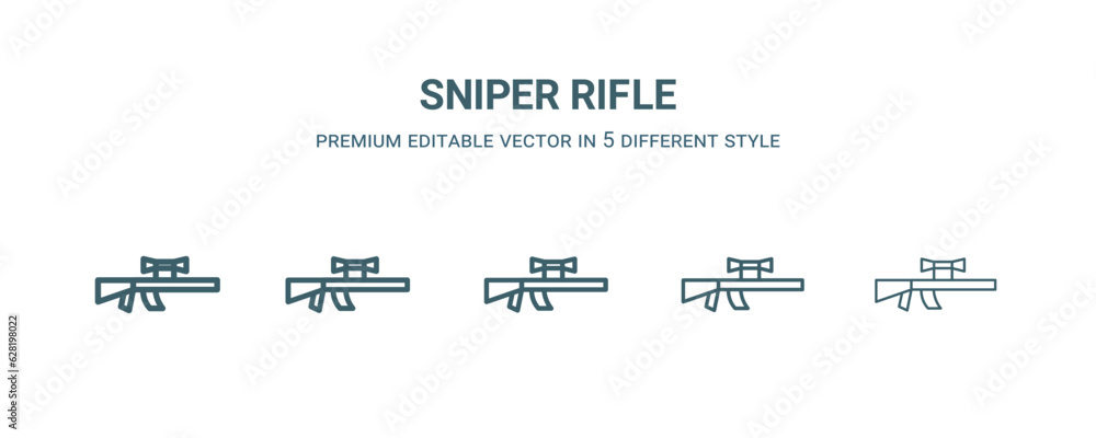 sniper rifle icon in 5 different style. Thin, light, regular, bold ...