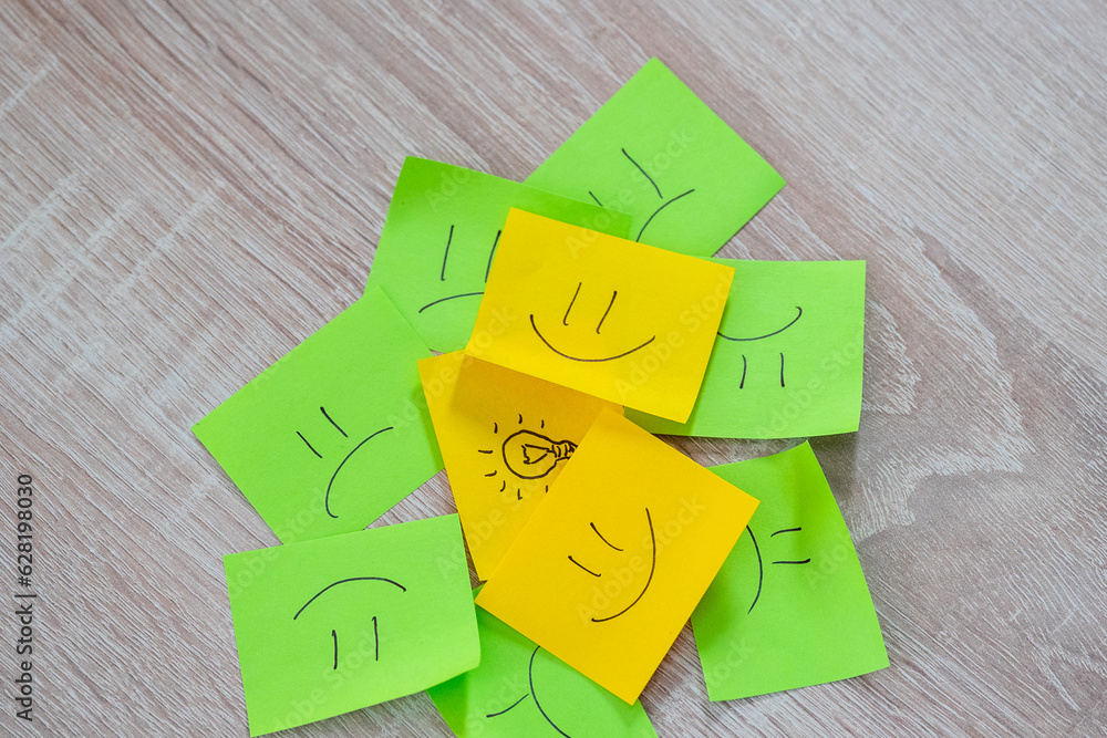 The sticker sheets are marked with smileys and sad face Stock Photo ...