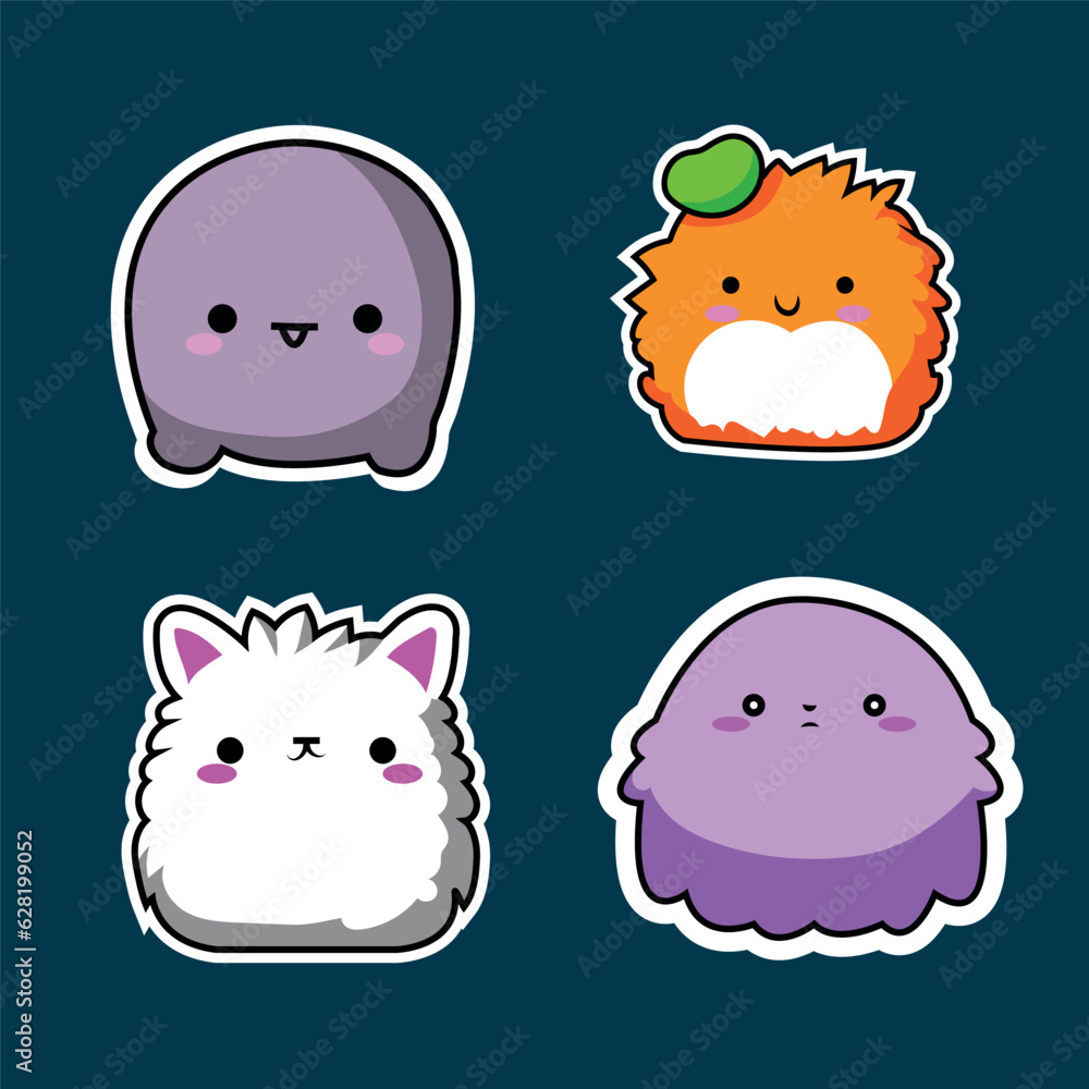 super cute kawaii animal cartoon sticker set of four for kids journals ...