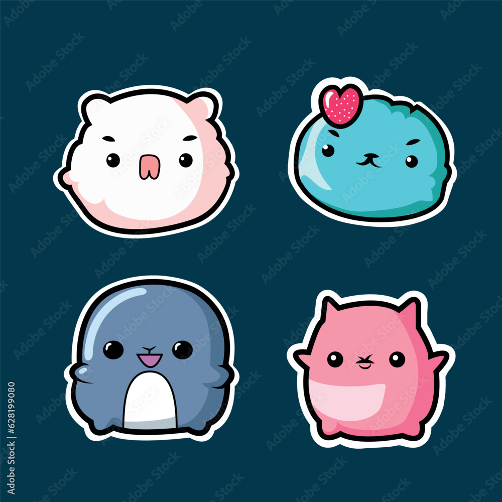 super cute kawaii animal cartoon sticker set of four for kids journals ...