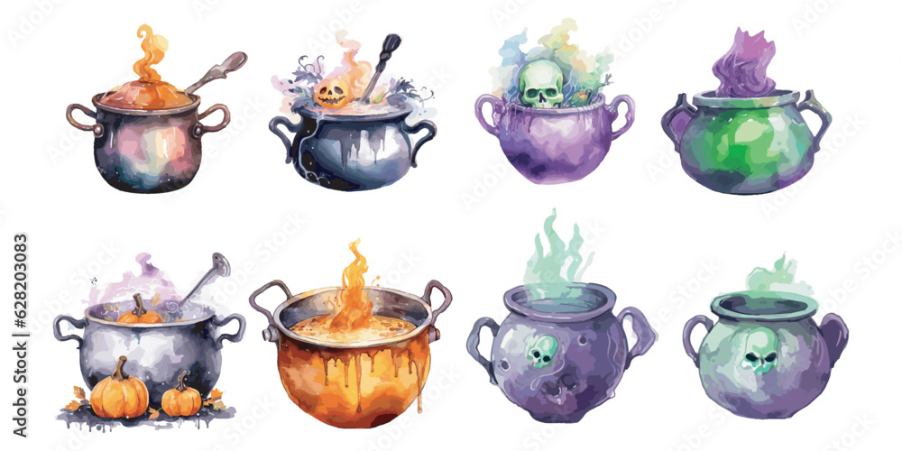 Watercolor Spooky Halloween Cauldron clipart for graphic resources ...