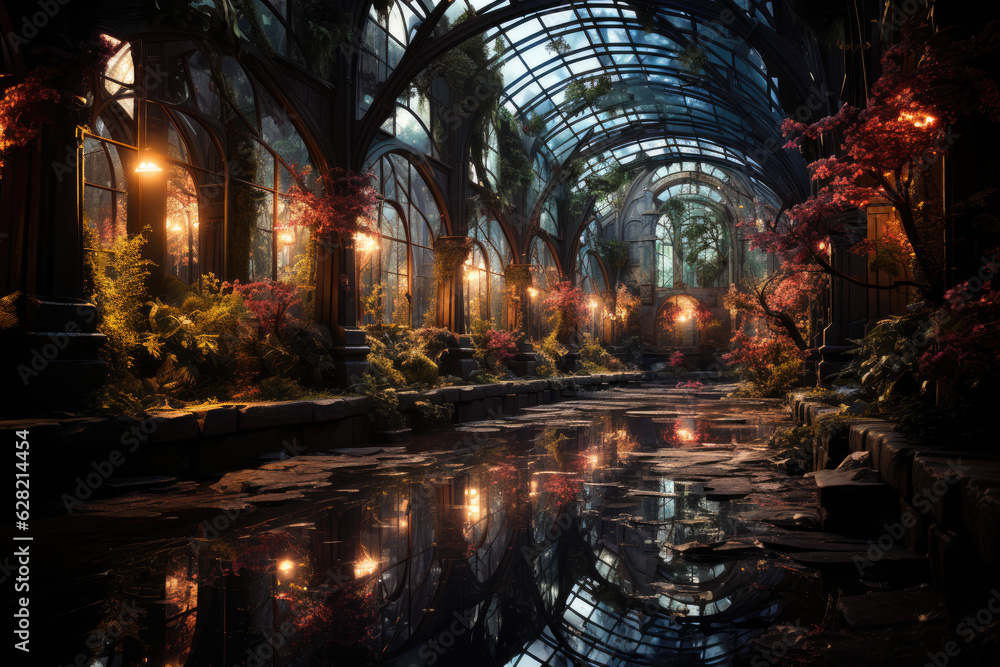 epic cathedral inside lush forest with colorful stained glass,16k ...