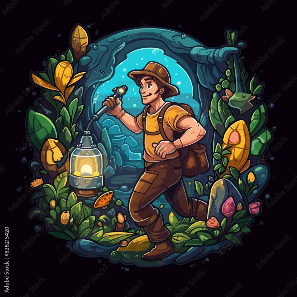 Adventure Geocaching treasure hunt in nature. Cartoon vector ...
