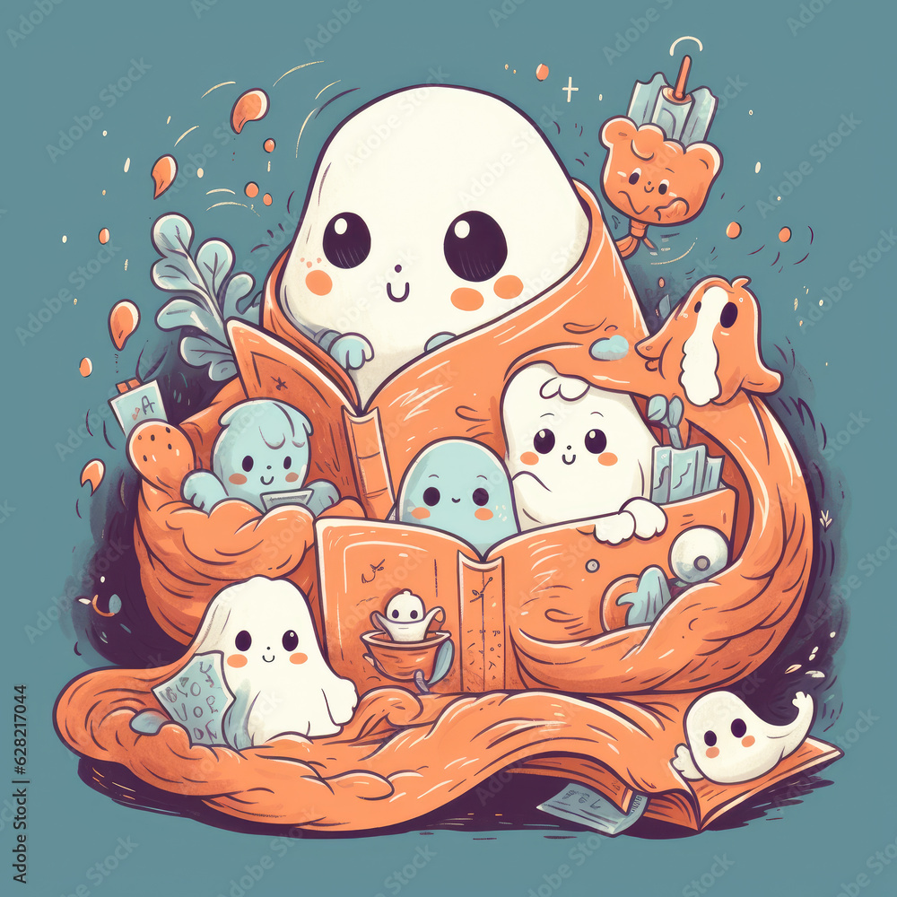 A heartwarming illustration of sweet ghost parents reading bedtime ...