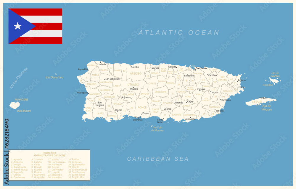 Puerto Rico - detailed map with administrative divisions and country ...
