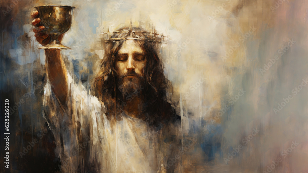 Sacrament: The Eucharist, Holy Communion, Lord's Supper with copy space ...