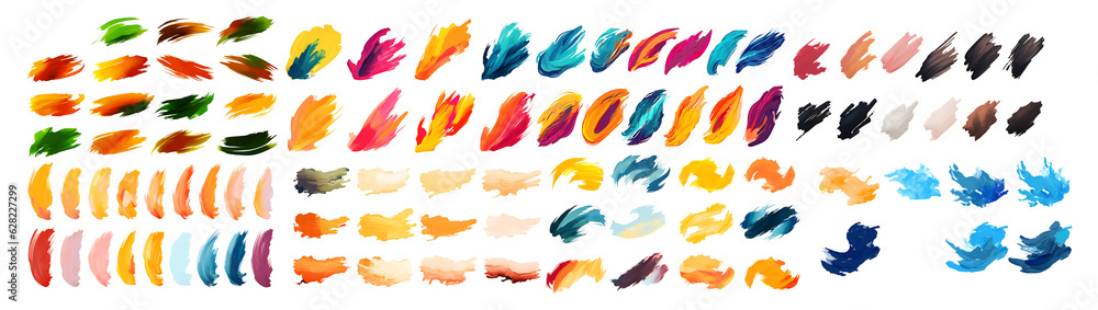 Colorful different types of brush strokes set transparent background ...