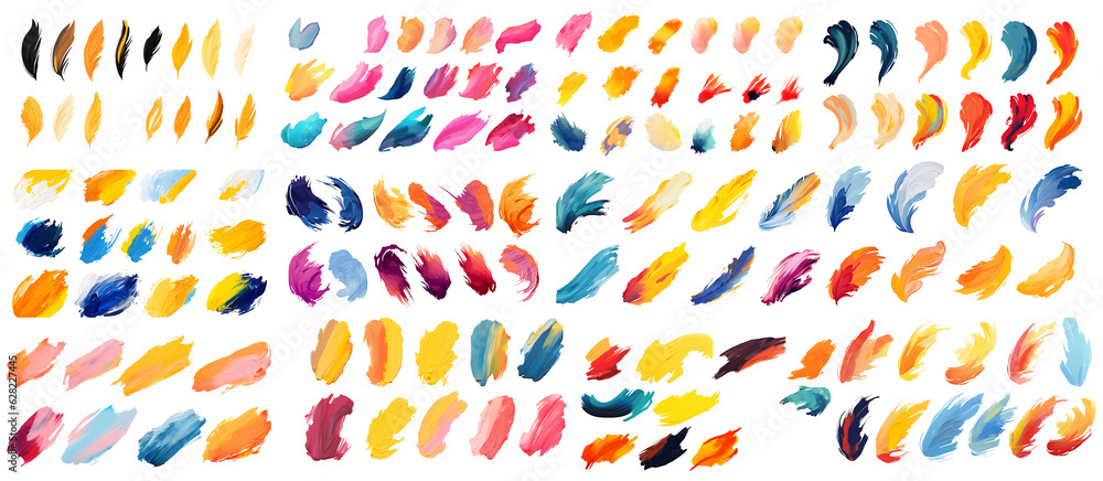 Colorful different types of brush strokes set transparent background ...