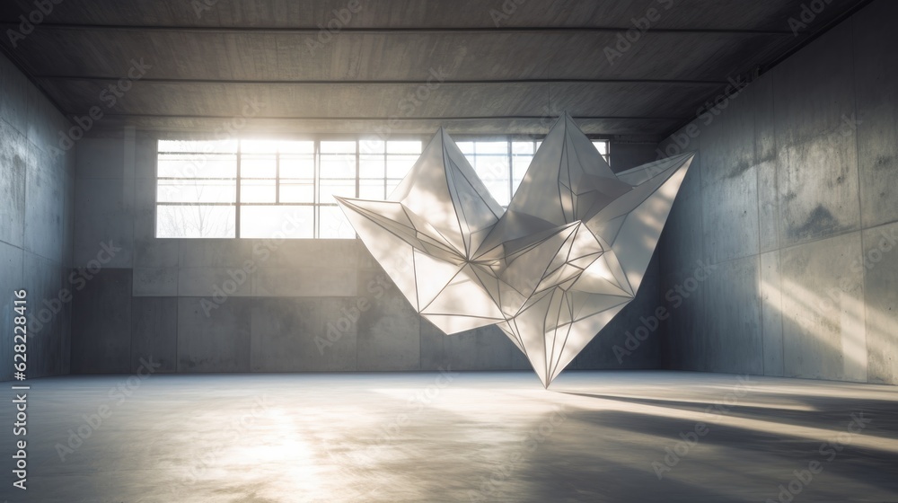 Concrete exhibition hall with huge polygonal origami installation in ...
