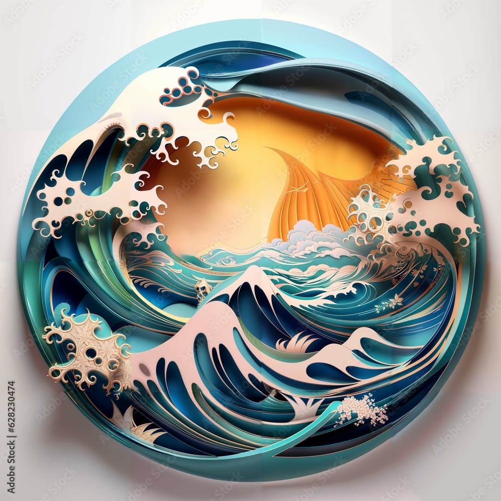 Papercut sea waves illustration. 3d multilayered eeffect, paper art ...