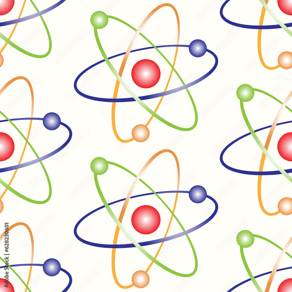 22 Seamless pattern of hand drawn atom molecular model on isolated ...