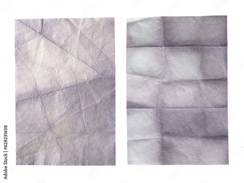 Two grey crumpled pieces of paper coloured grey and white. Dirty paper ...