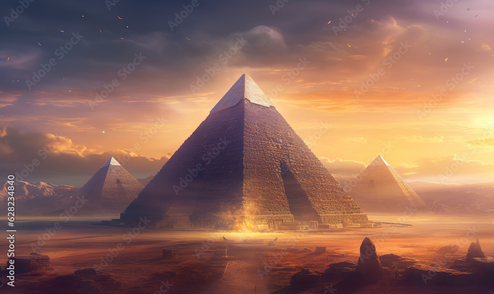 Mysterious pyramid illustration in mystical landscape of ancient ...