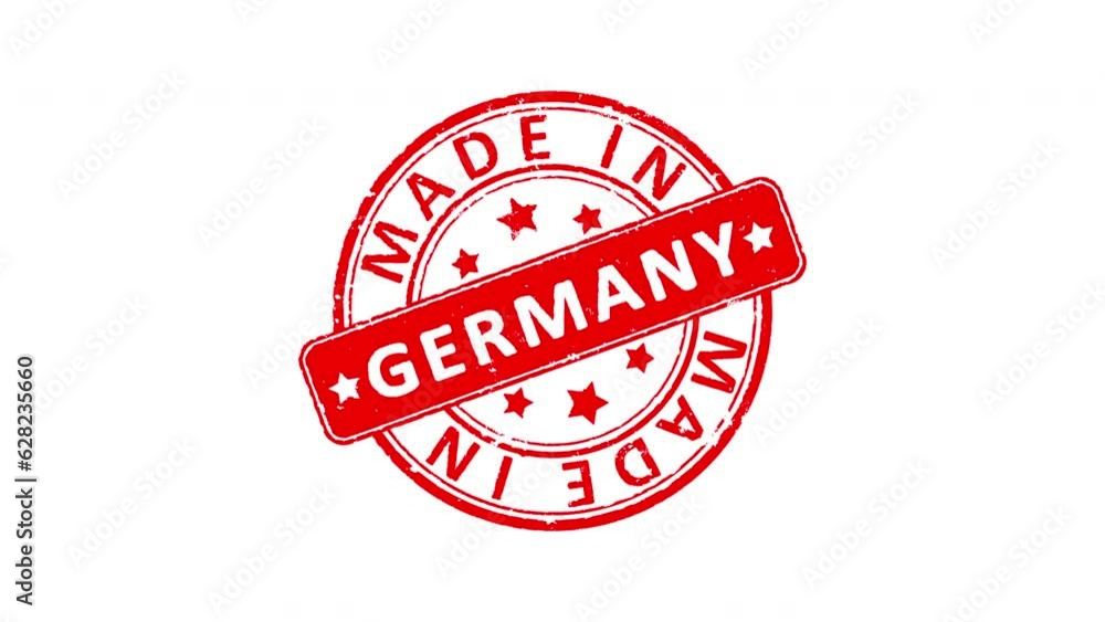 3 different Made In GERMANY rubber stamp animated video over white ...