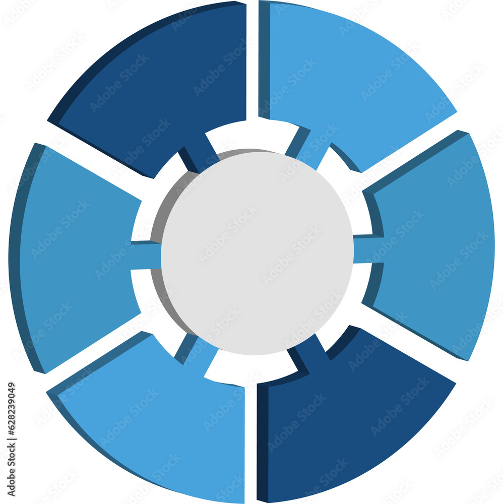 3D Infographic Pie Flow Chart Diagram with 6 Sections Stock ...