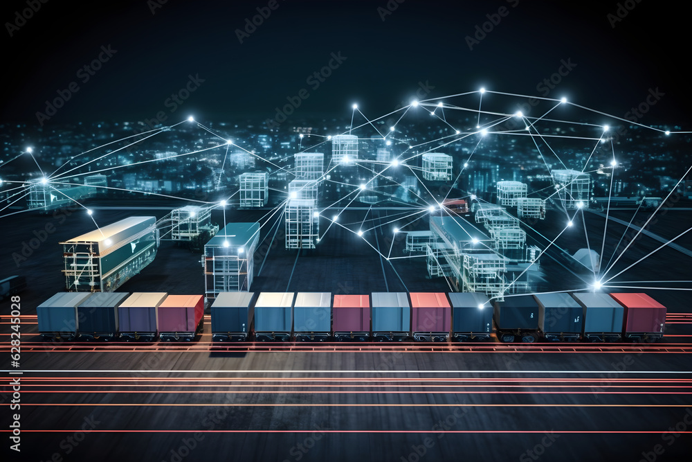 business logistics concept global network coverage world map truck with ...