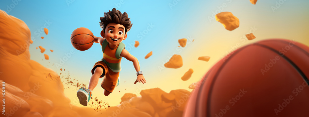 young basketball player boy running and dribbling while training ...