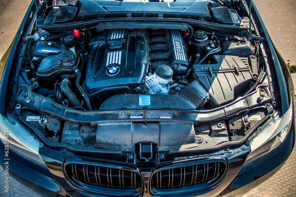 BMW car engine system under the hood Stock Photo | Adobe Stock