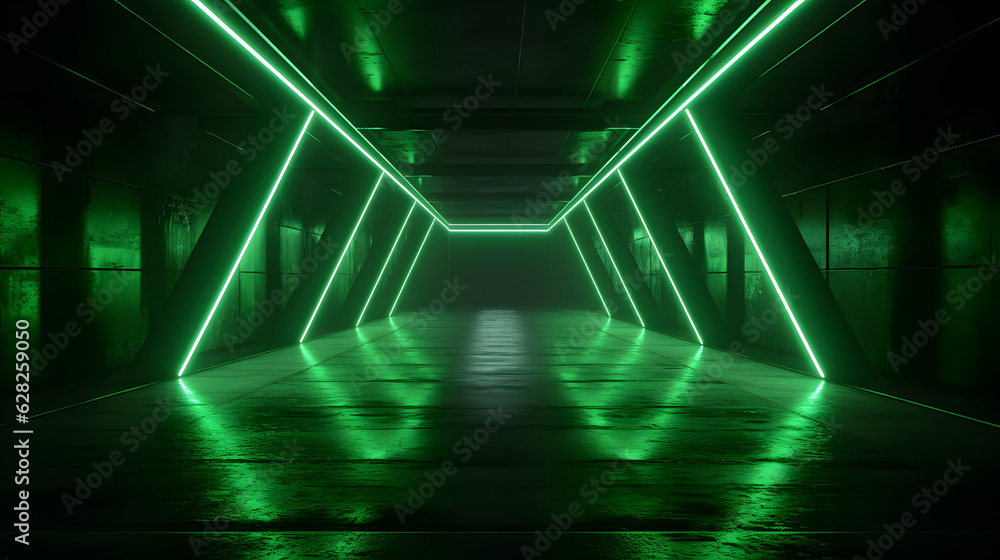 Sci Fi Futuristic Neon Laser Electric Cyber Glowing Bunker Green Lights ...