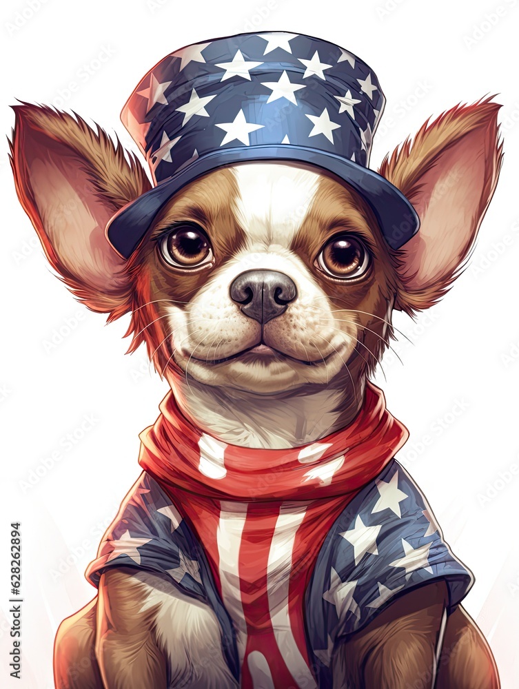 cute dog puppy wearing an american flag isolated on white background ...