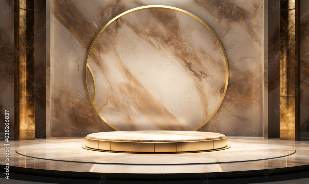 A luxurious platform, elegantly designed with a marble-textured base ...