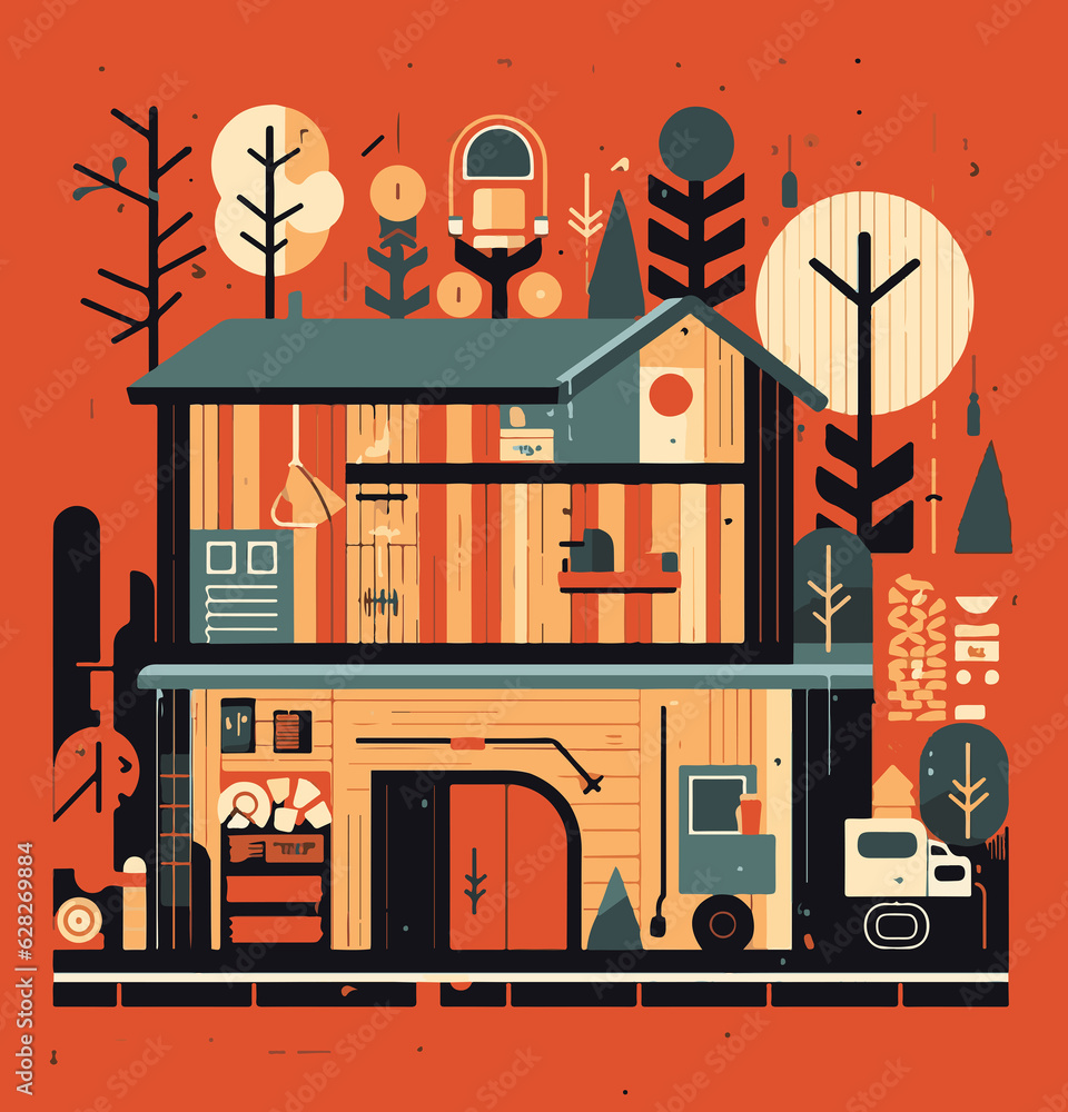 Chopping down trees with axes and piling logs on grass cartoon vector ...