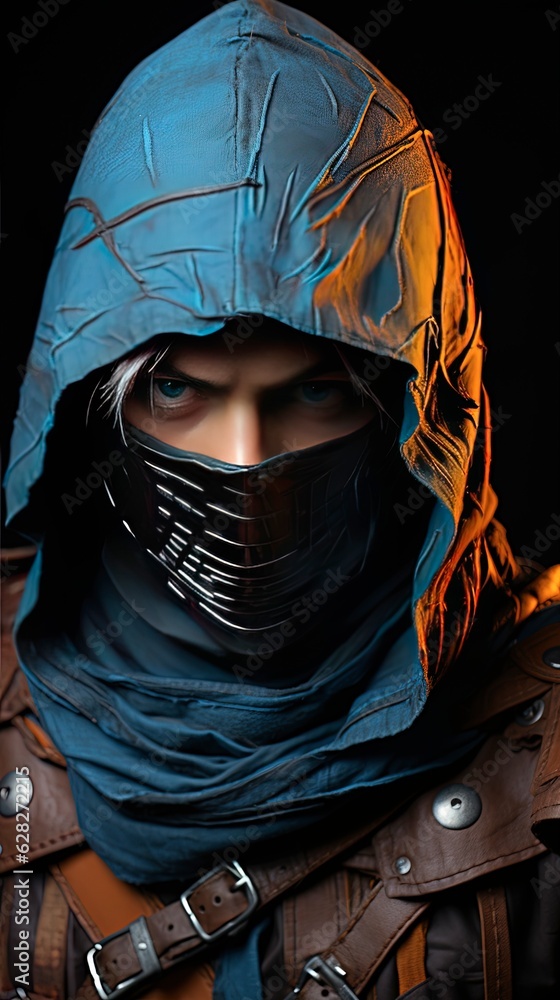 Mysterious Game Character in High Contrast: Detailed Textures and Dark ...