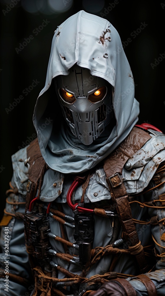 Mysterious Game Character in High Contrast: Detailed Textures and Dark ...