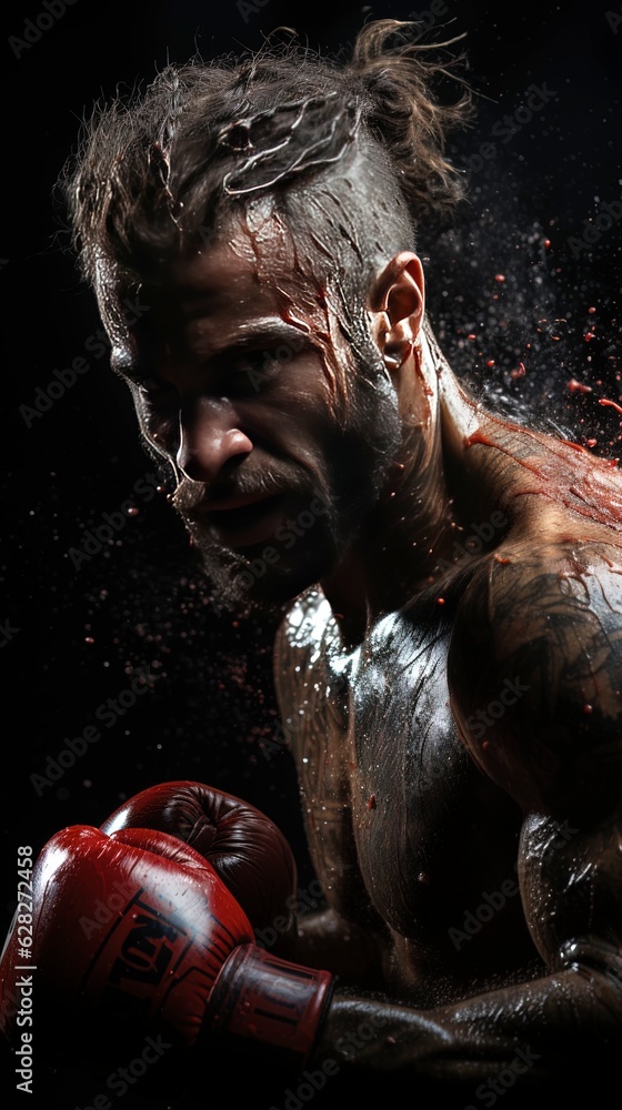 Powerful Muay Thai Fighter in Action: High Contrast Scene of Muscular ...