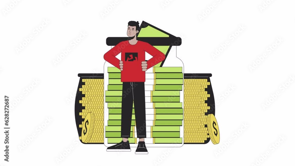 Bank savings account line 2D animation. Personal finances growing 4K ...