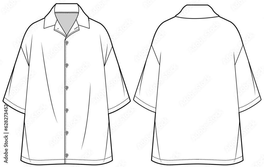 mens short sleeve drop shoulder oversized button up collared shirt flat ...